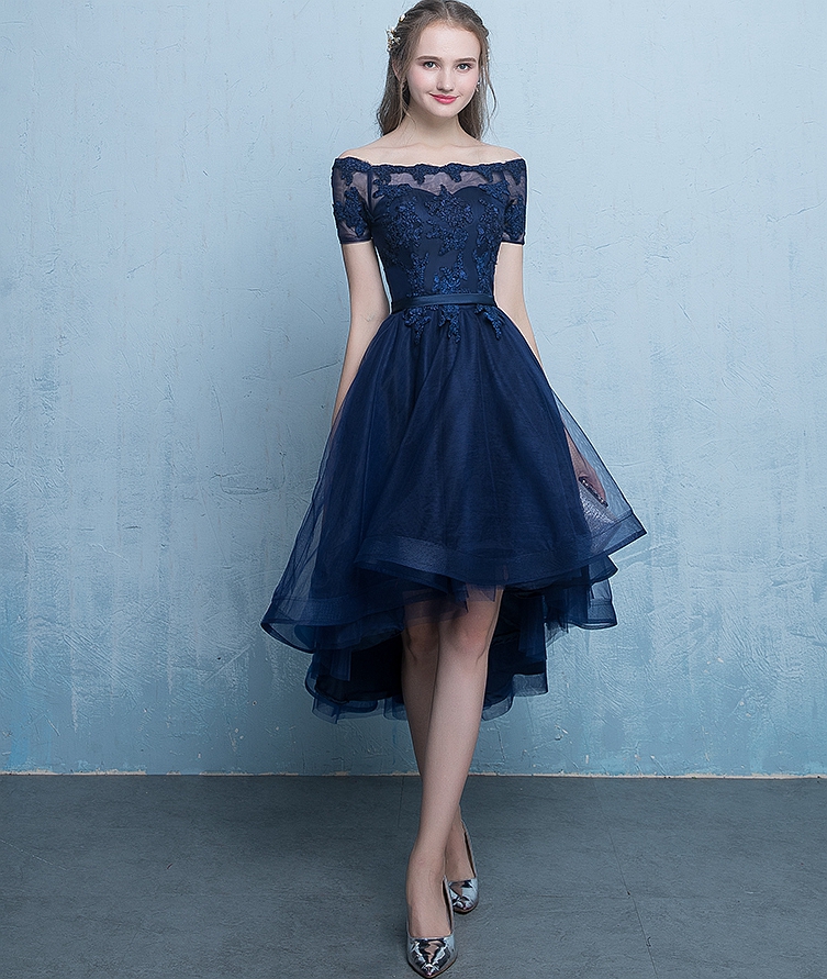 Dark Blue Lace Tulle Short Prom Dress High Low Evening Dress On Storenvy