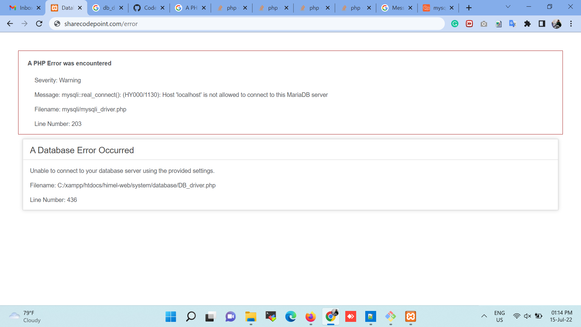A Php Error Was Encountered Severity A Database Error Occurred Unable