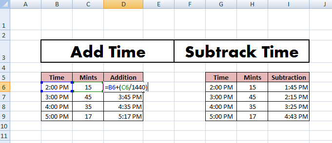 Adding And Subtraction Of Time And Excel