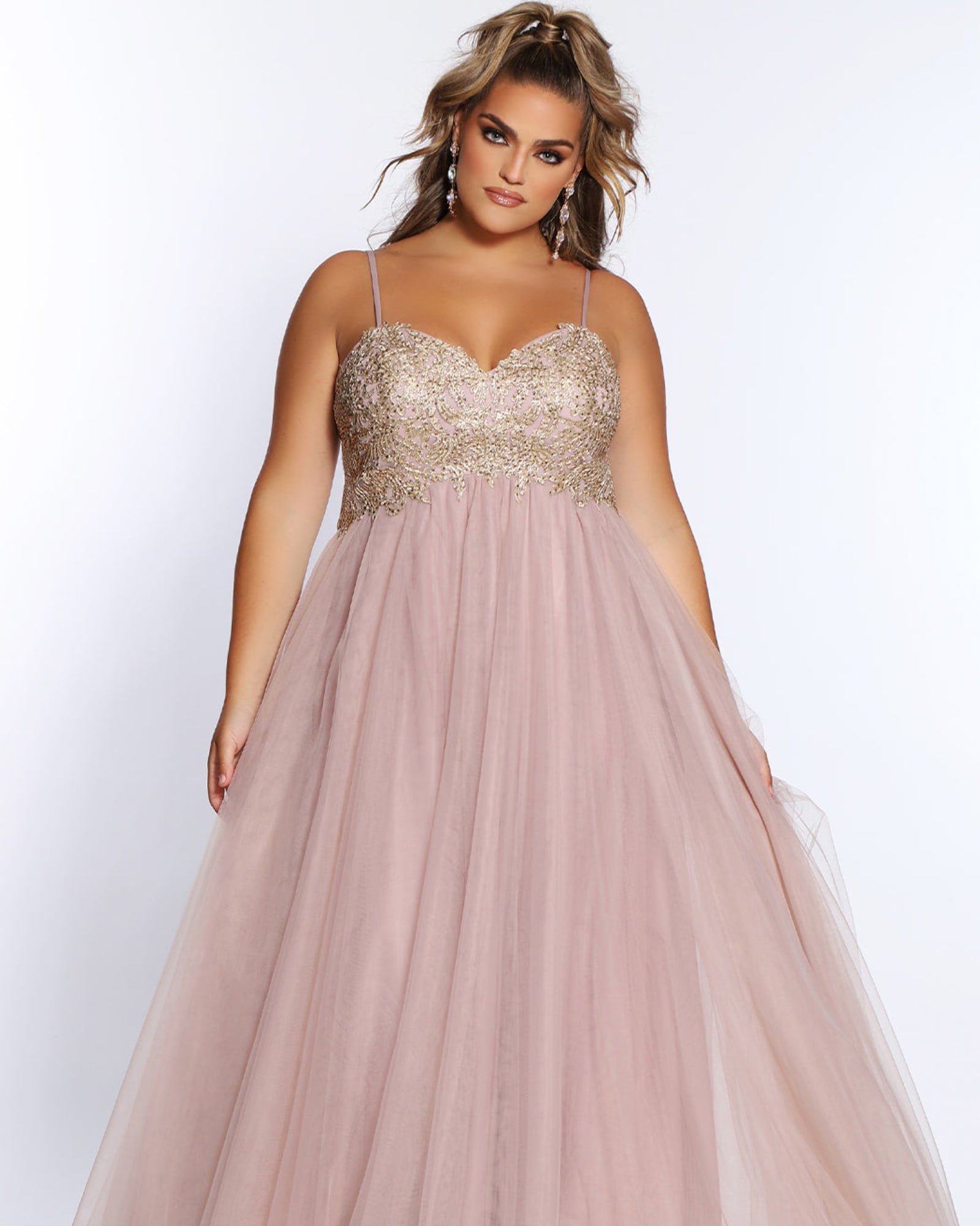 Plus Size Gold Prom Dress