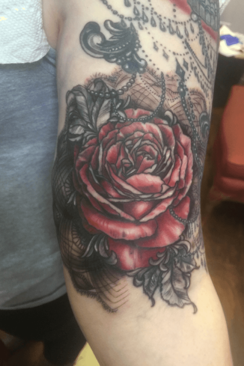 Tattoo Uploaded By Elva Stefanie • Gothic Red Rose Lace Ornamental
